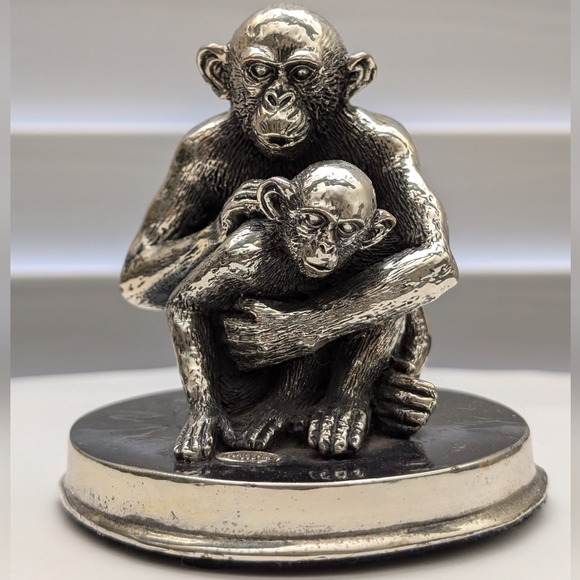 Art | Fine 999 Pure Silver Chimpanzee Monkey W Infant Hollow ...